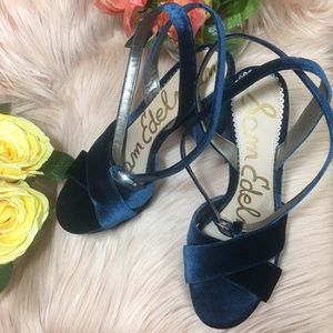 Sam Edelman | Shoes | New Sam Edelman Blue Velvet Strap Heels | Poshmark